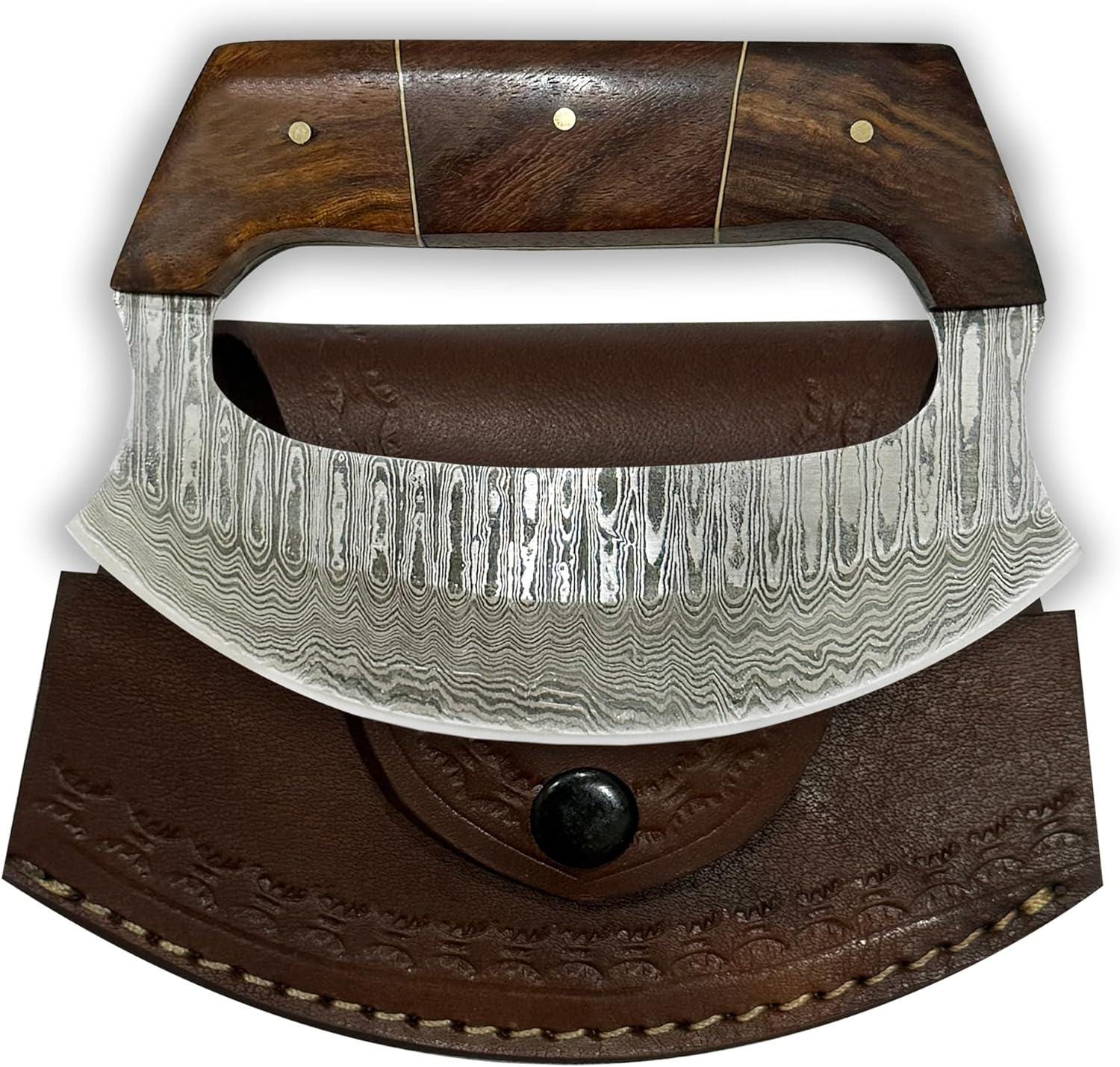 Custom Handmade Damascus Steel Alaskan Ulu Knife With Sheath, 6" Pizza ...