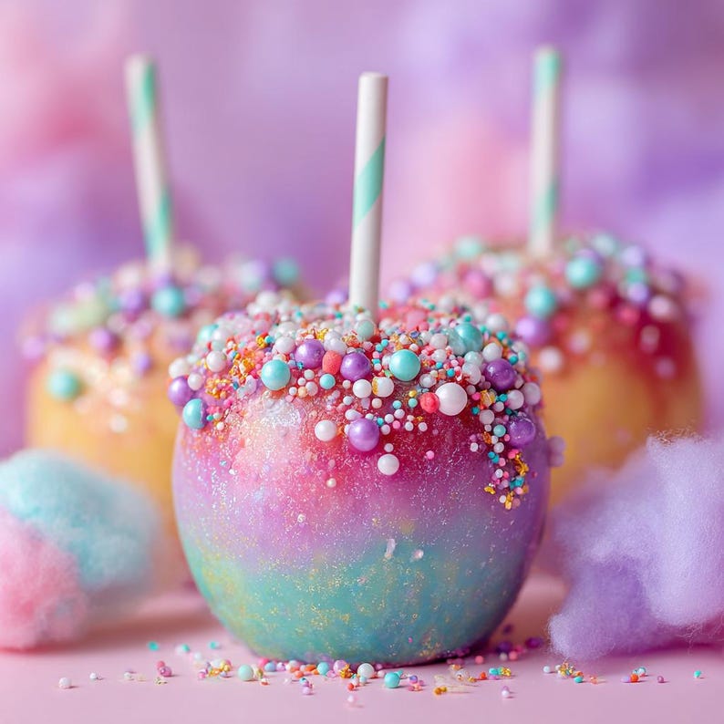 Rainbow Candy Apple Recipe: Sprinkles & Cotton Candy (PDF Download) - Etsy
