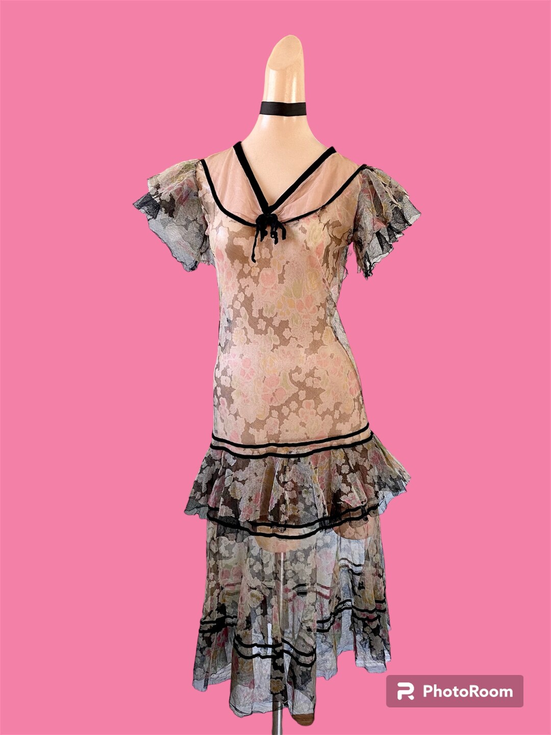 Vintage 1920s Flutter Sleeve Floral Dress Sz XS - Etsy