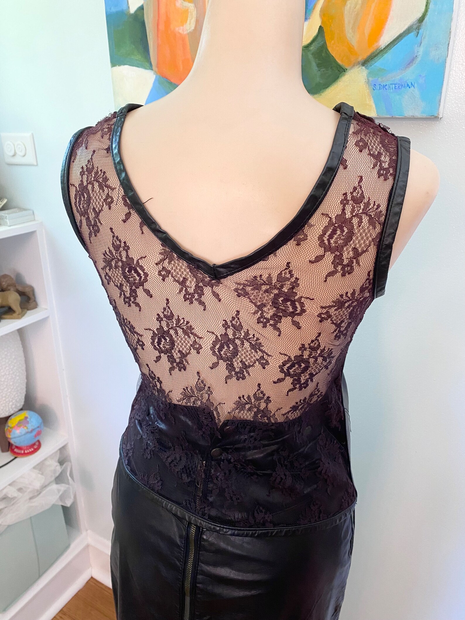 Vintage 1980s Unique Jagged Bustline Leather & Lace Top Sz XS Small - Etsy
