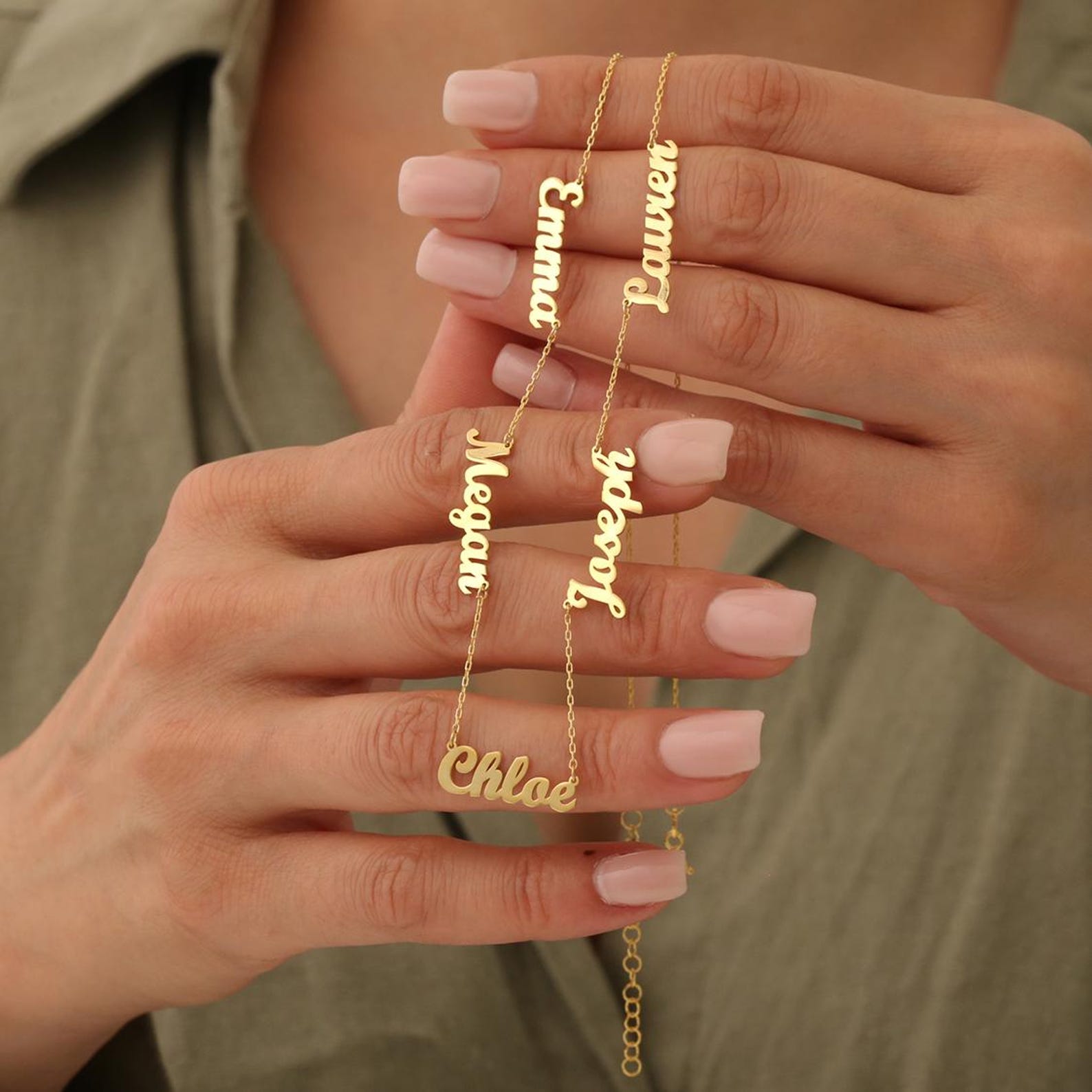 Multiple Name Necklace Gold, Five Name Necklace, Family Name Necklace ...