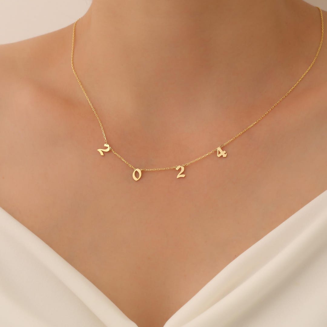 Custom Number Necklace, Personalized Number Necklace, 14K Solid Gold ...