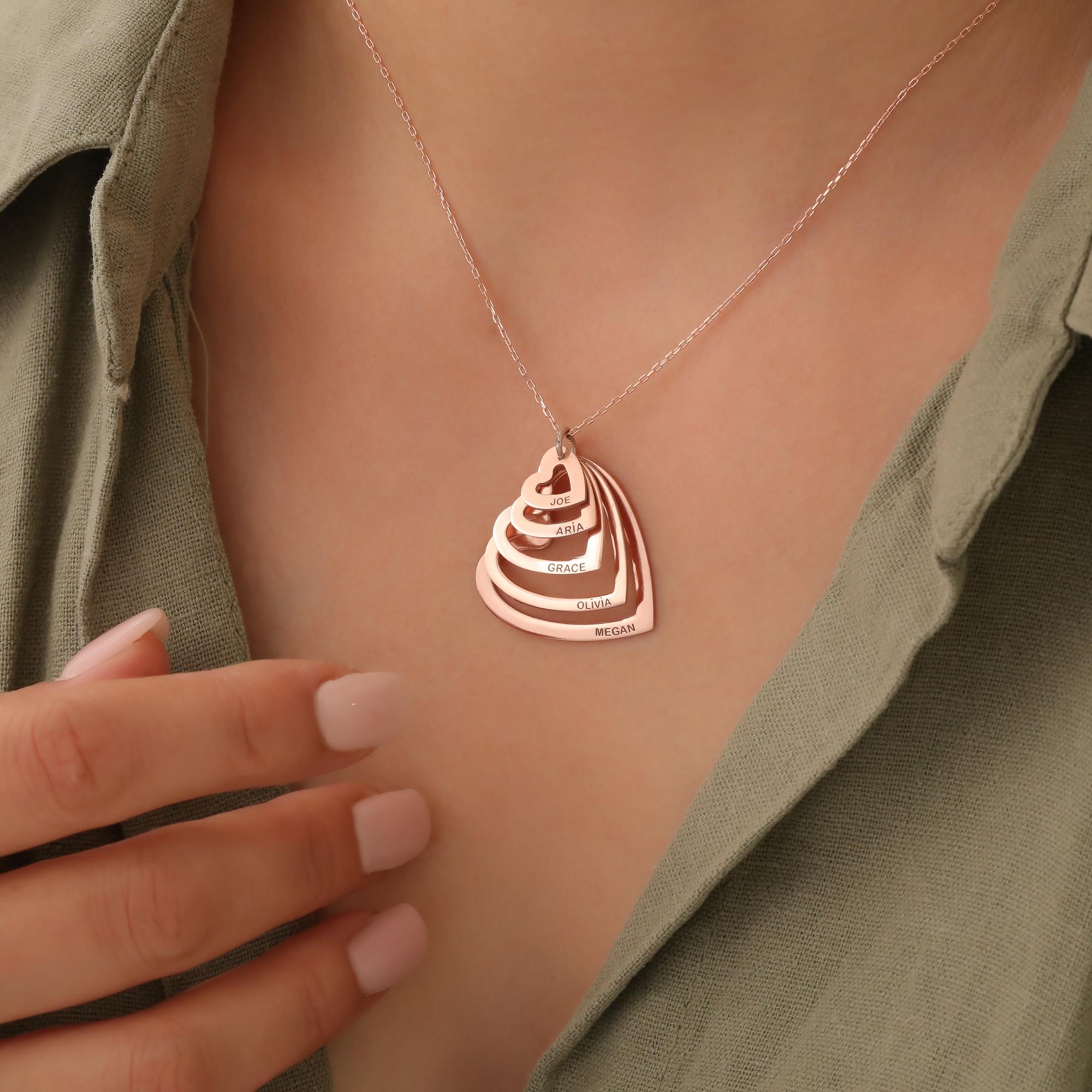 Personalized 14K Gold Triple Heart Name Necklace, Family Name Necklace ...