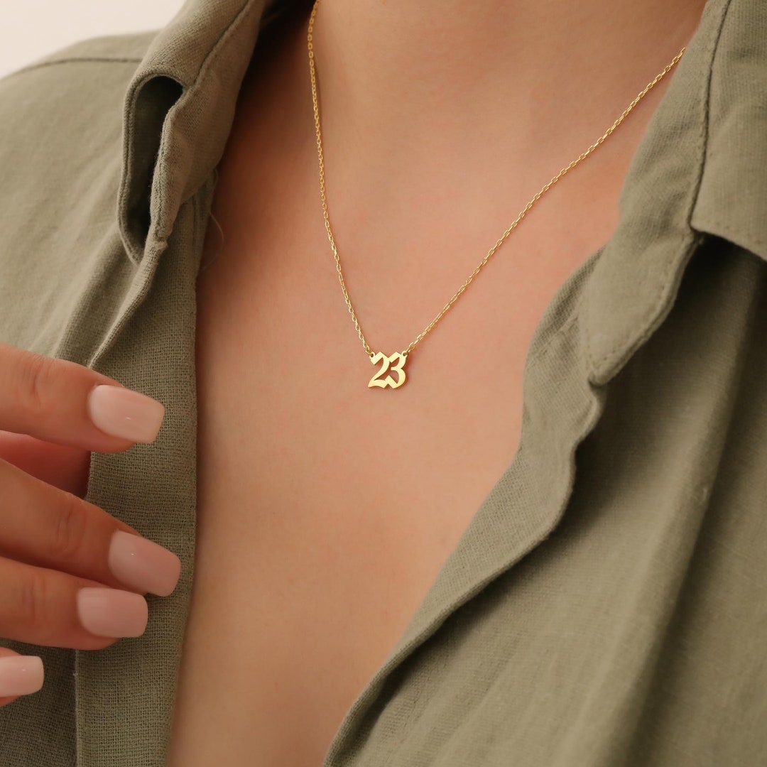 14K Solid Gold Personalized Number Necklace , Custom Year Date Necklace ...