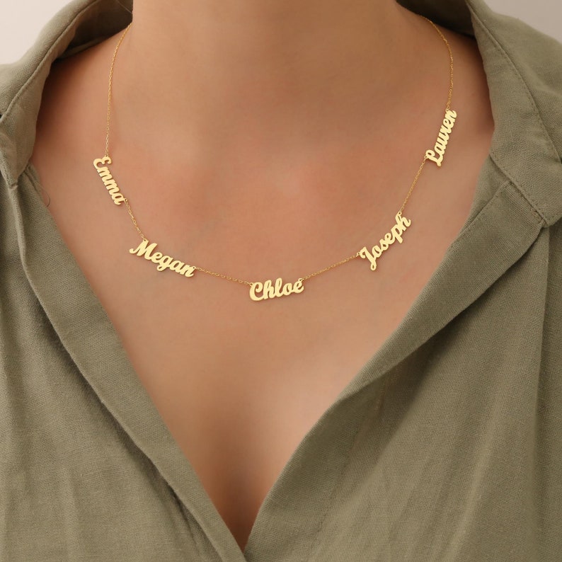 Multiple Name Necklace Gold, Five Name Necklace, Family Name Necklace ...