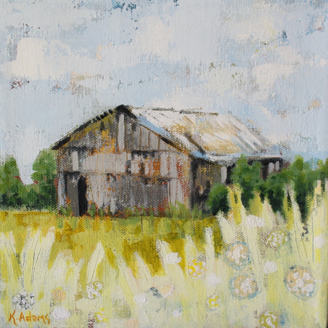 Original Barn Landscape Painting on Canvas 8x8 - Etsy