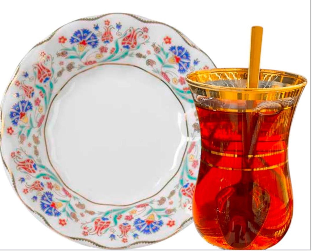 Traditional Turkish Tea Glass Set With Spoon Tulips Saucers - Etsy