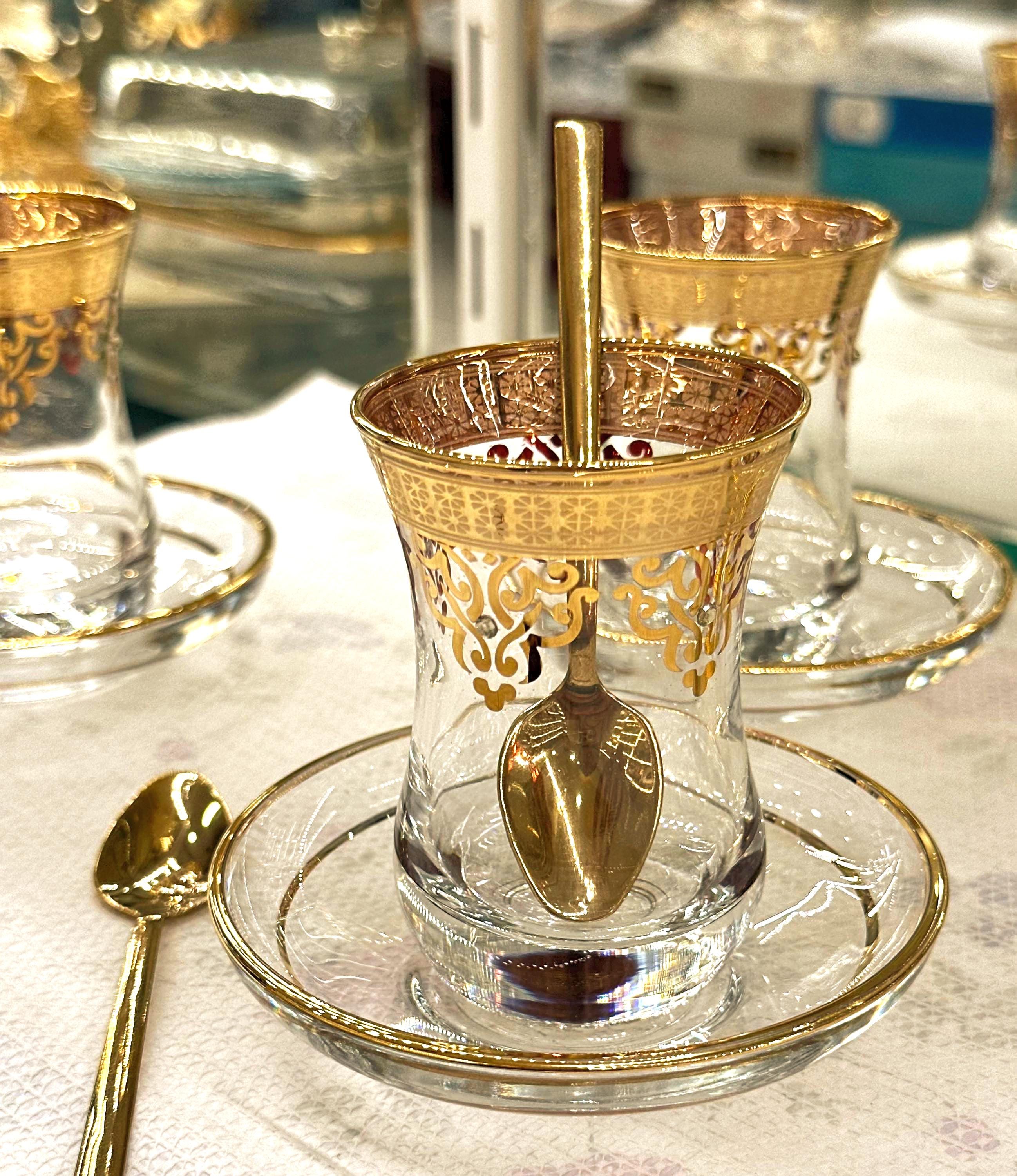 Gold Turkish Tea Glass Set Golden Design - Etsy