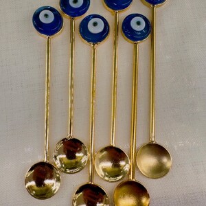 6 Pieces Tea Spoon With Natural Stone Evil Eye - Etsy