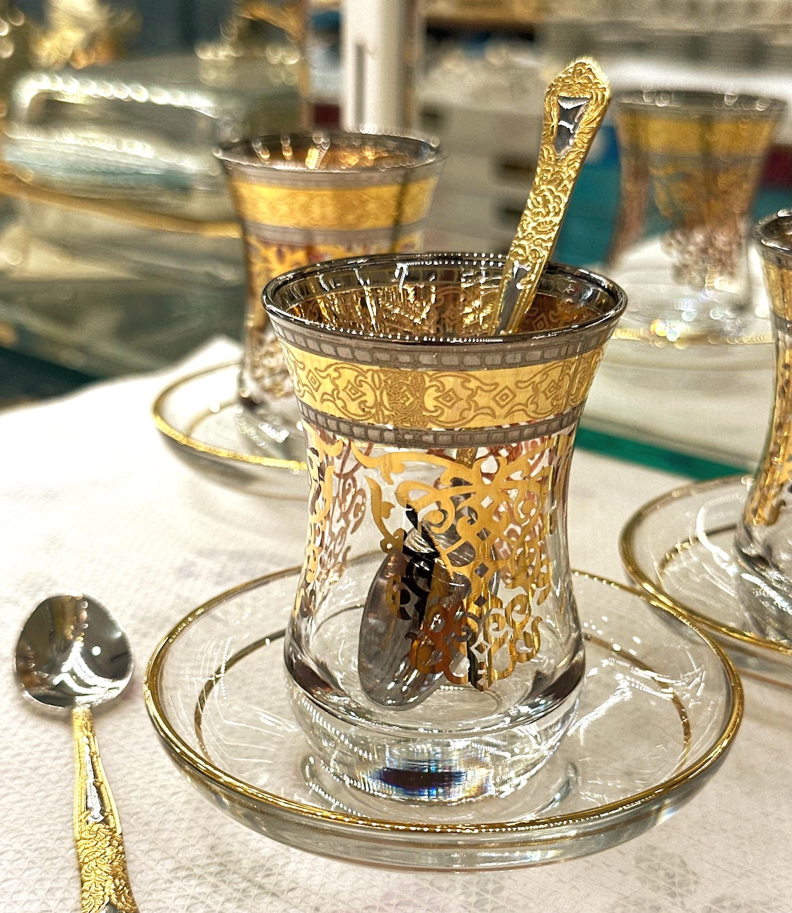 Gold Turkish Tea Glass Set Golden Motif - Etsy