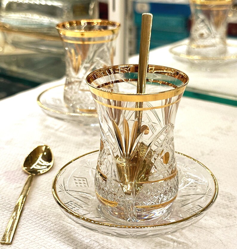 Gold Turkish Tea Glass Set Crystal Without Handle - Etsy