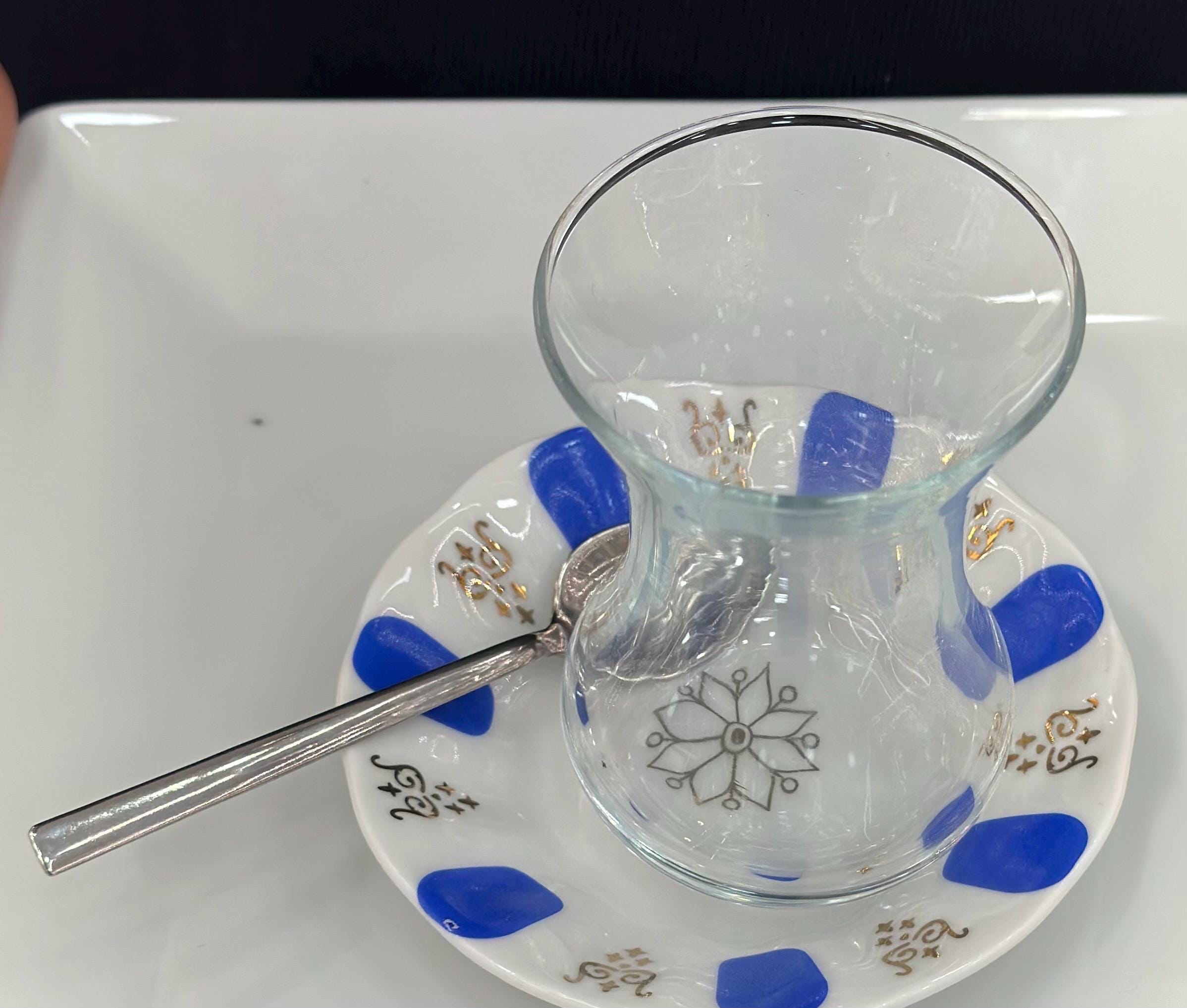 Turkish Tea Glass Set With Spoon Classic Blue - Etsy