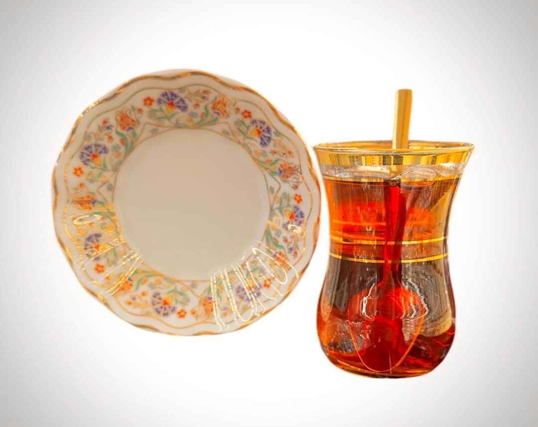 Turkish Tea Glass Set With Spoon Traditional Ottoman Tulip - Etsy