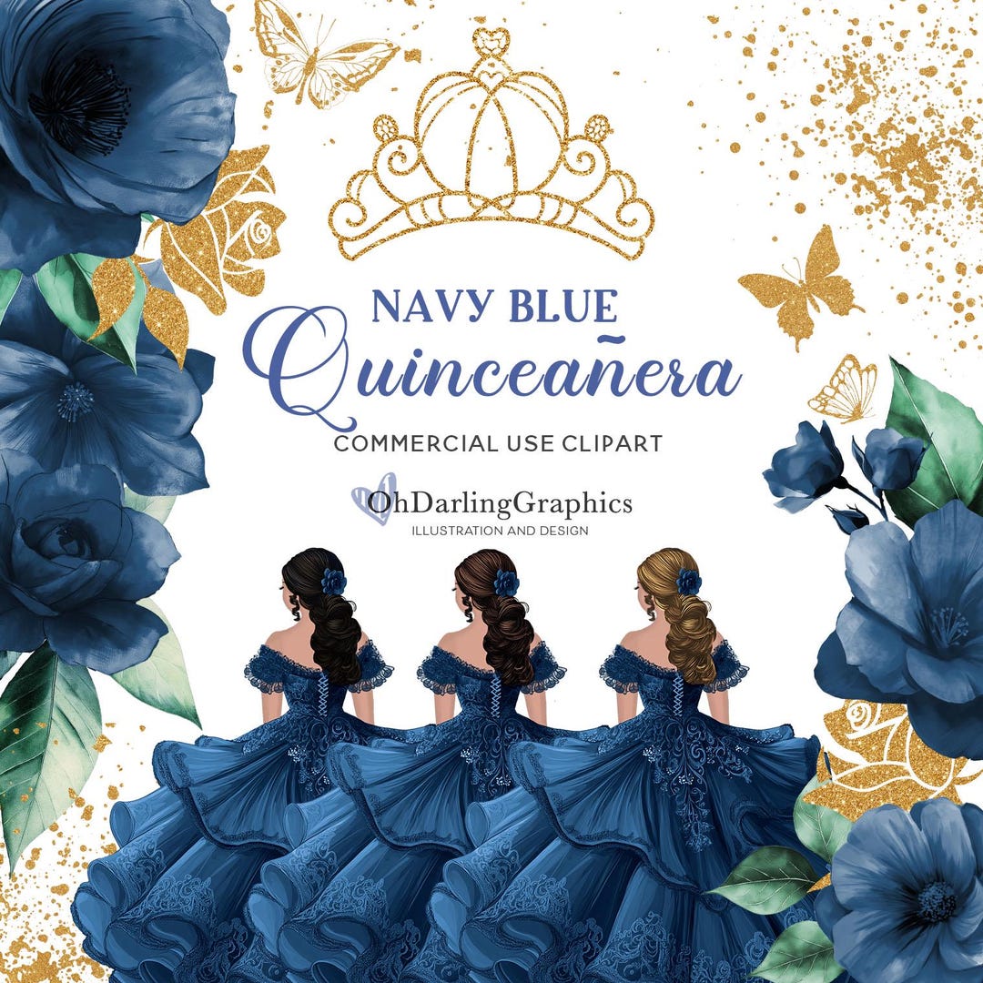 Navy Blue Princess Dress Clipart, Navy Blue Quinceañera Dress, Navy ...