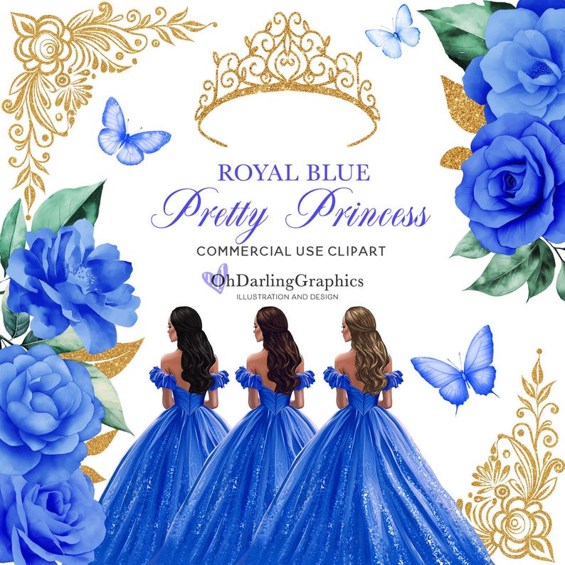 Royal Blue Princess Dress Clipart, Quinceañera Dress, Royal Blue ...