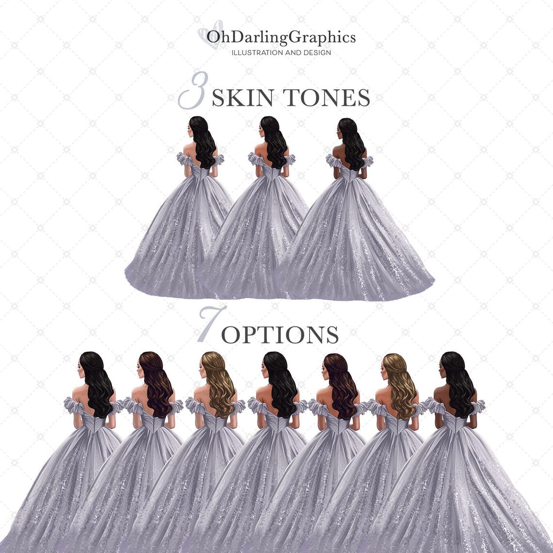 Silver Princess Dress Clipart, Quinceañera Dress, Silver Flowers ...