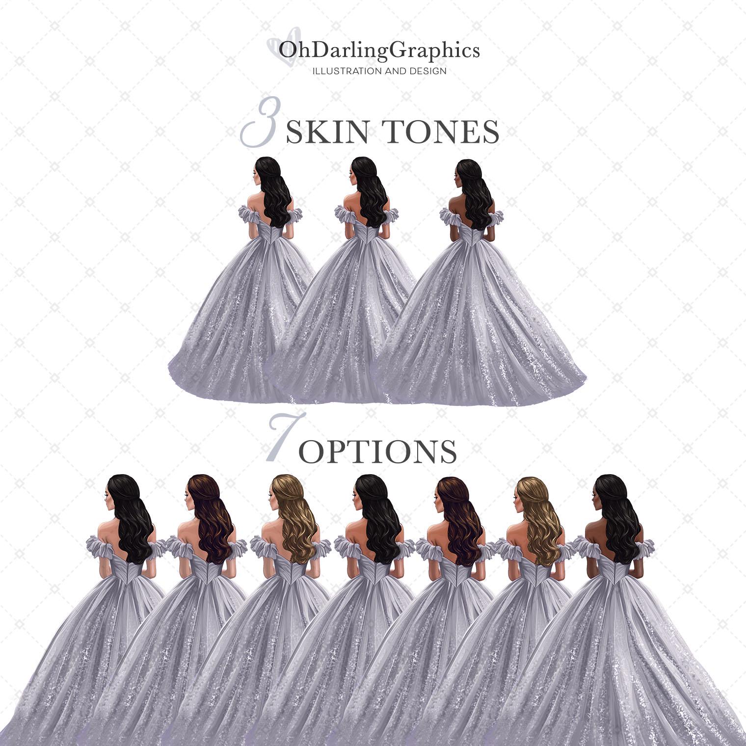 Silver Princess Dress Clipart, Quinceañera Dress, Silver Flowers ...