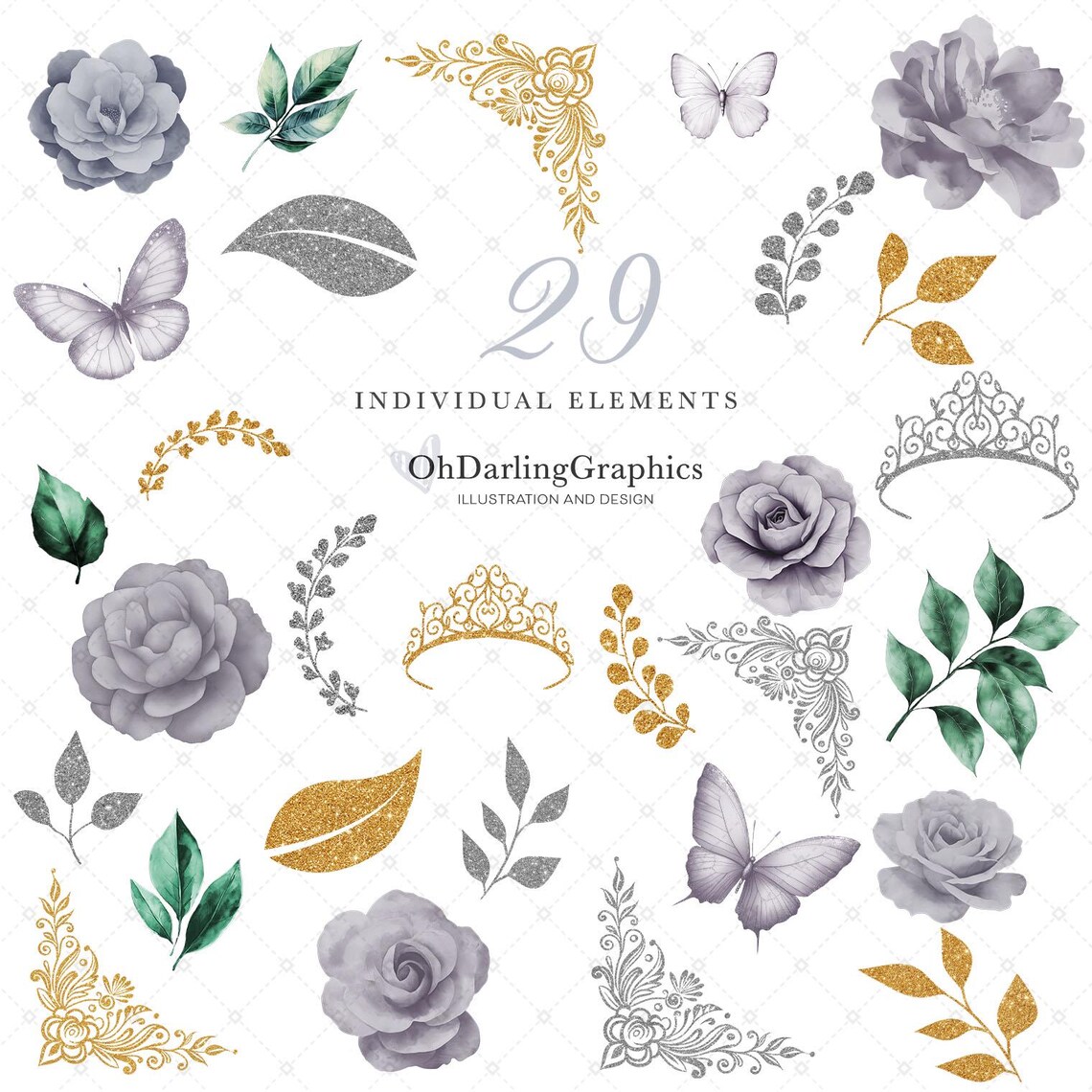 Silver Princess Dress Clipart, Quinceañera Dress, Silver Flowers ...