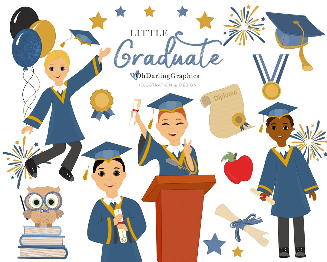 Graduation Clipart, Graduate Boys, Graduation Boy, Blue & Gold, DIY ...