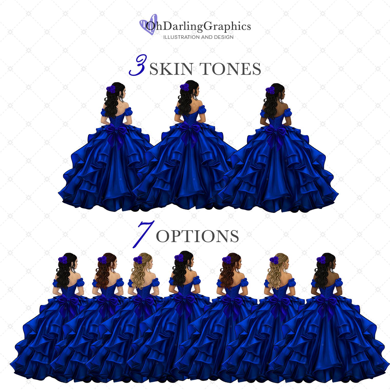 Blue Princess Dress Clipart, Blue Quinceañera, Royal Blue Flowers ...
