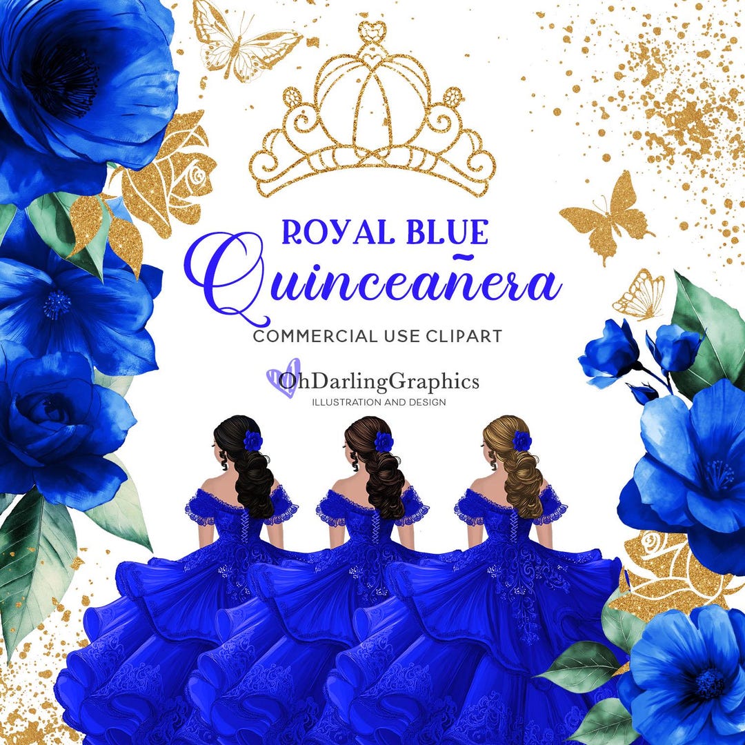 Royal Blue Princess Dress Clipart, Royal Blue Quinceañera Dress, Royal ...