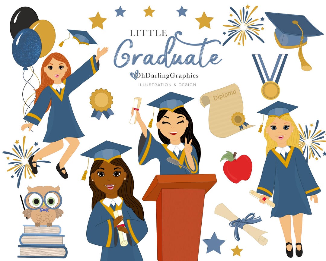 Graduation Clipart, Graduate Girls, Graduation Girl, Blue & Gold, DIY ...