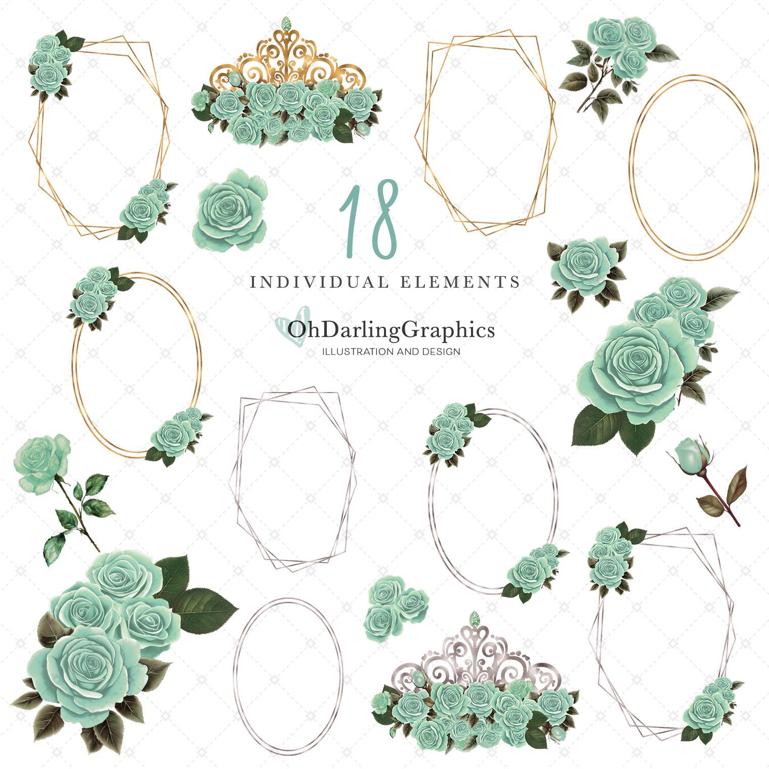 Sage Princess Dress Clipart, Quinceañera, Sage Roses, Geometric Frames ...