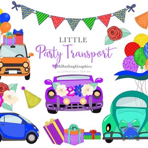 Party Car Clipart, Transportation, Travel, Cute Cars, Colorful Cars ...