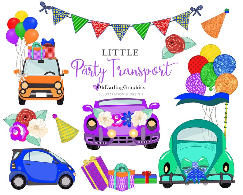 Party Car Clipart, Transportation, Travel, Cute Cars, Colorful Cars ...