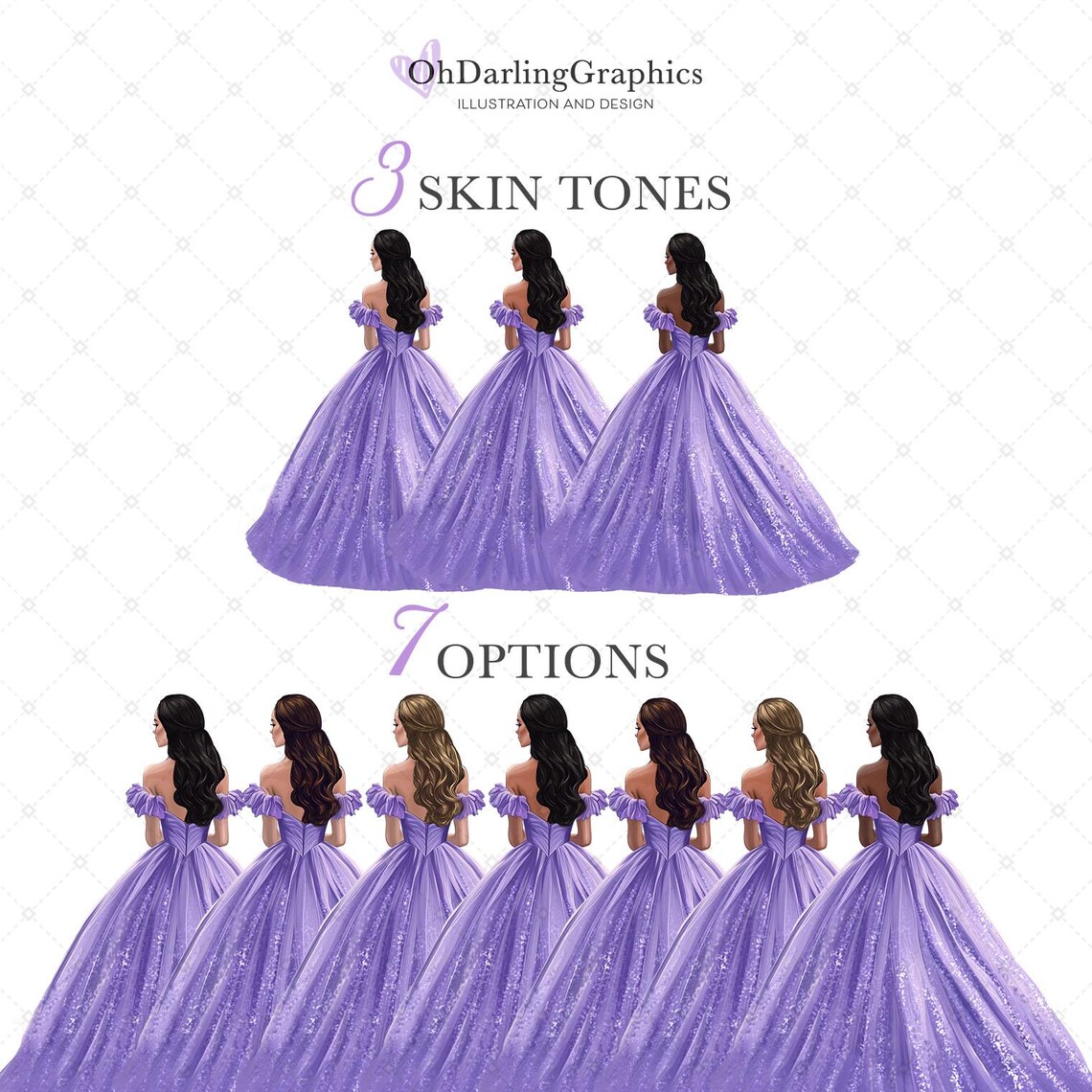 Lavender Princess Dress Clipart, Quinceañera Dress, Lavender Flowers ...