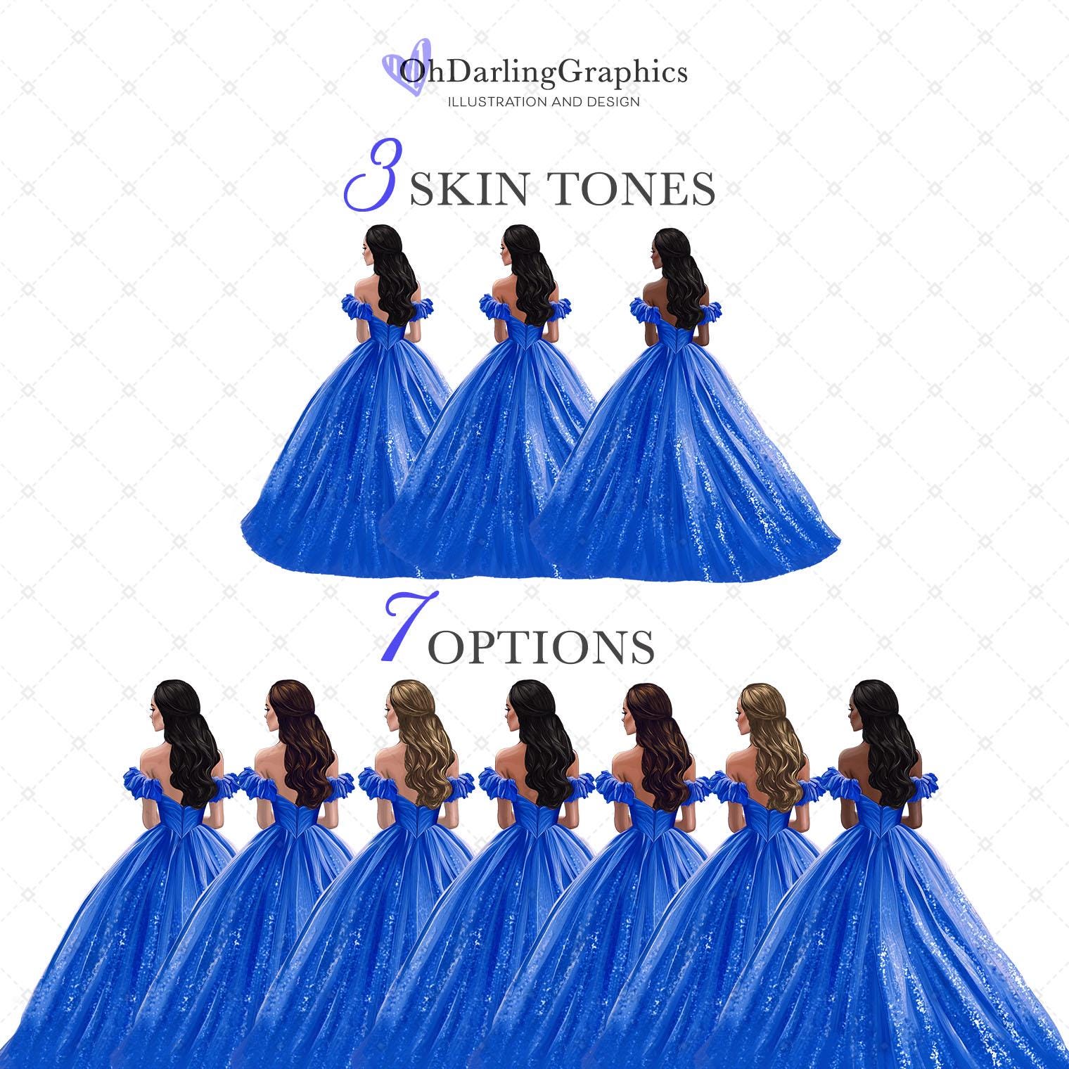 Royal Blue Princess Dress Clipart, Quinceañera Dress, Royal Blue ...