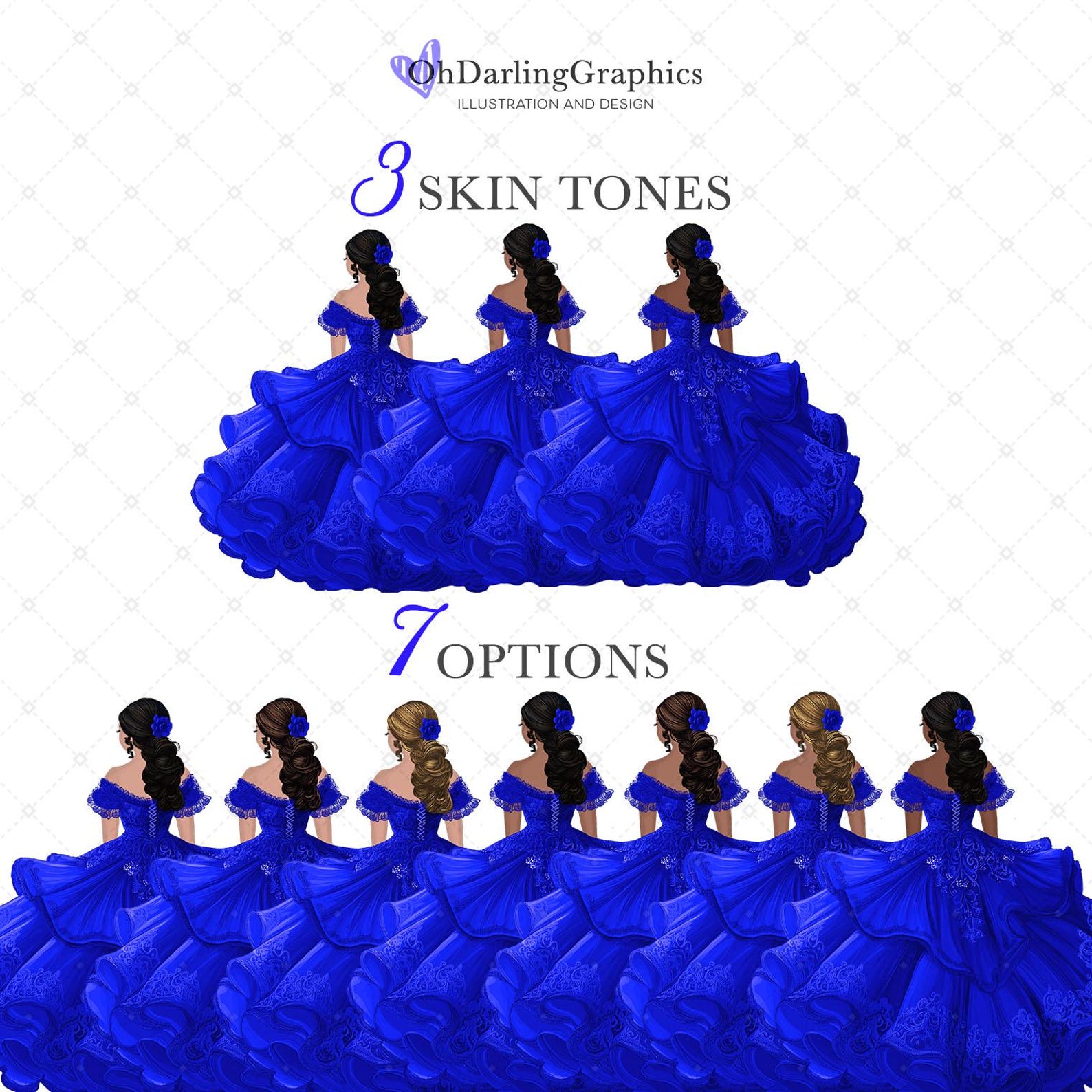 Royal Blue Princess Dress Clipart, Royal Blue Quinceañera Dress, Royal ...
