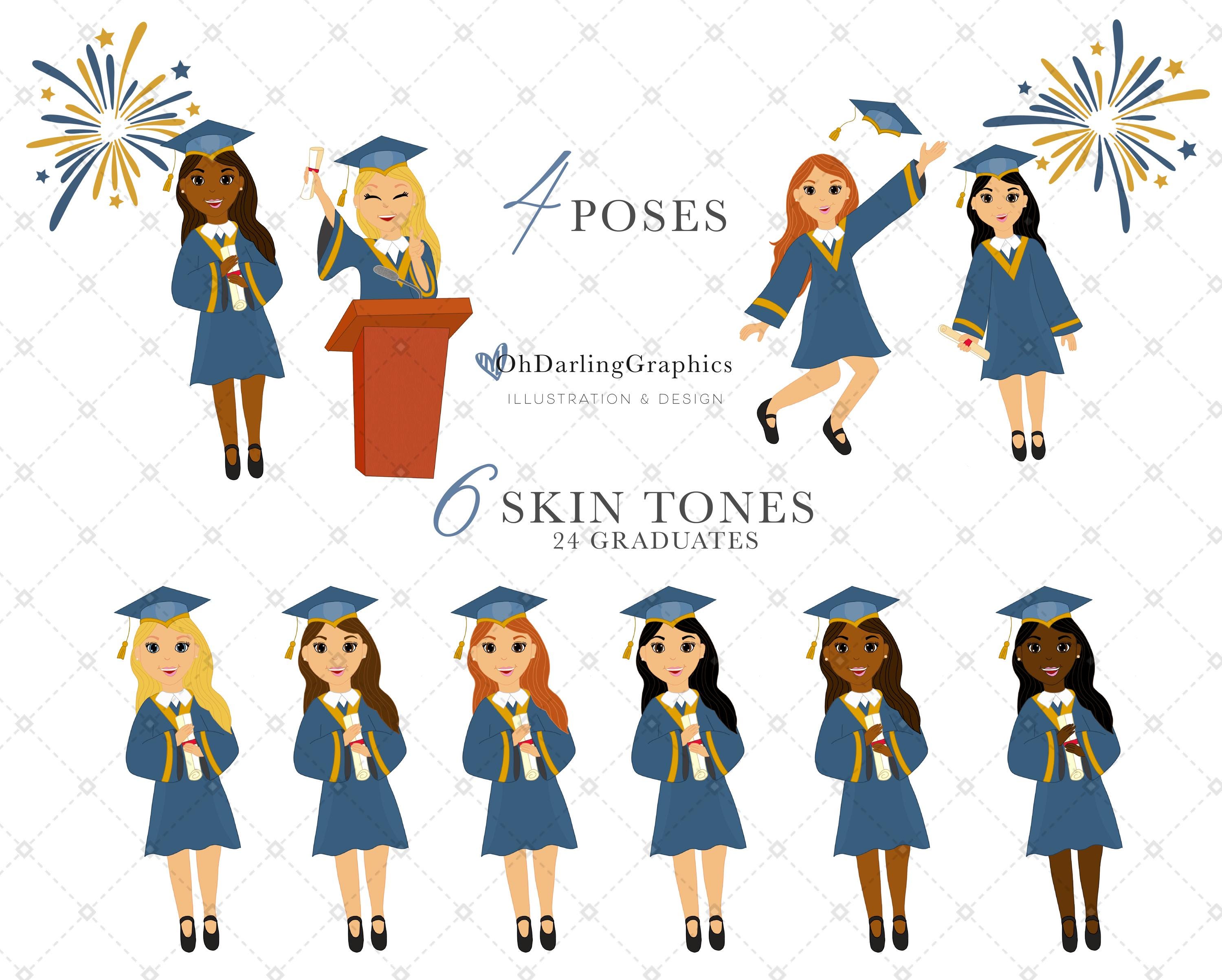 Graduation Clipart, Graduate Girls, Graduation Girl, Blue & Gold, DIY ...