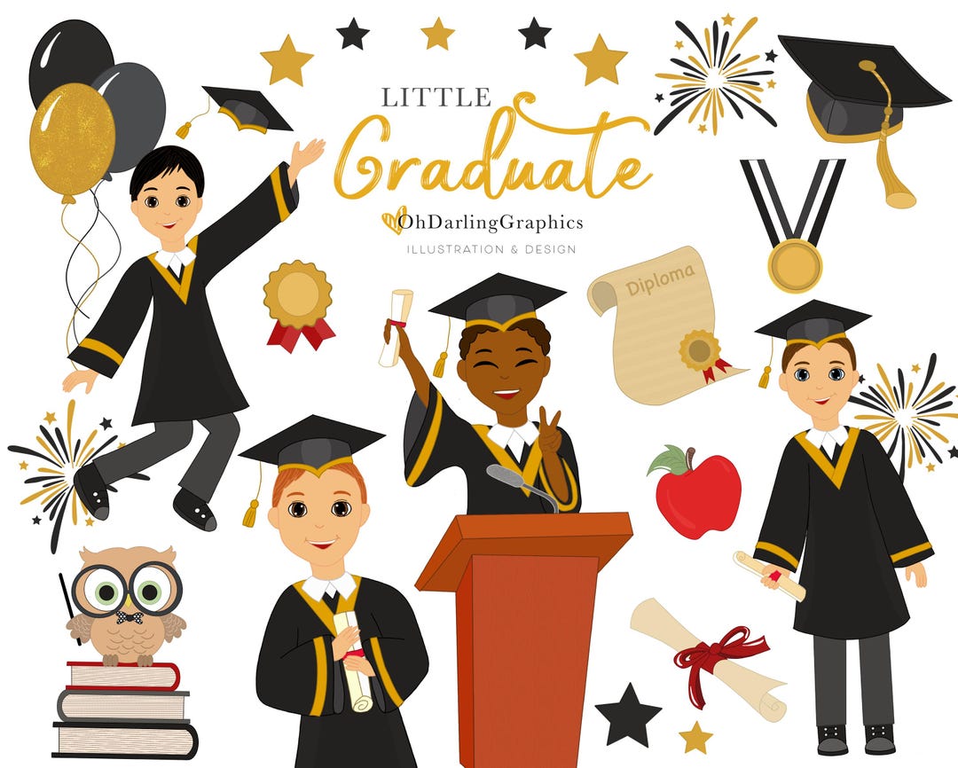 Graduation Clipart, Graduate Boys, Graduation Boy, Black & Gold, DIY ...