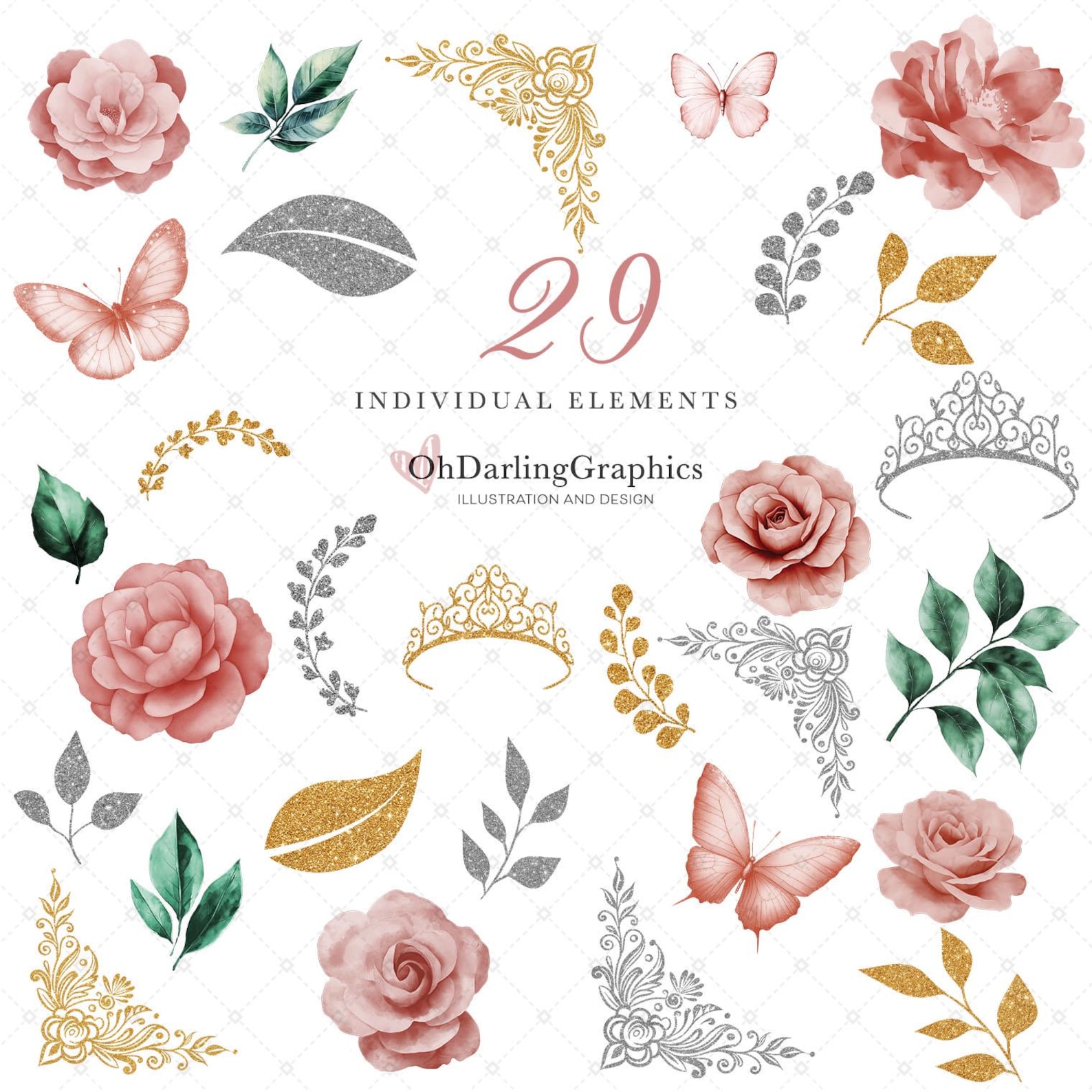 Rose Gold Princess Dress Clipart, Quinceañera Dress, Rose Gold Flowers ...