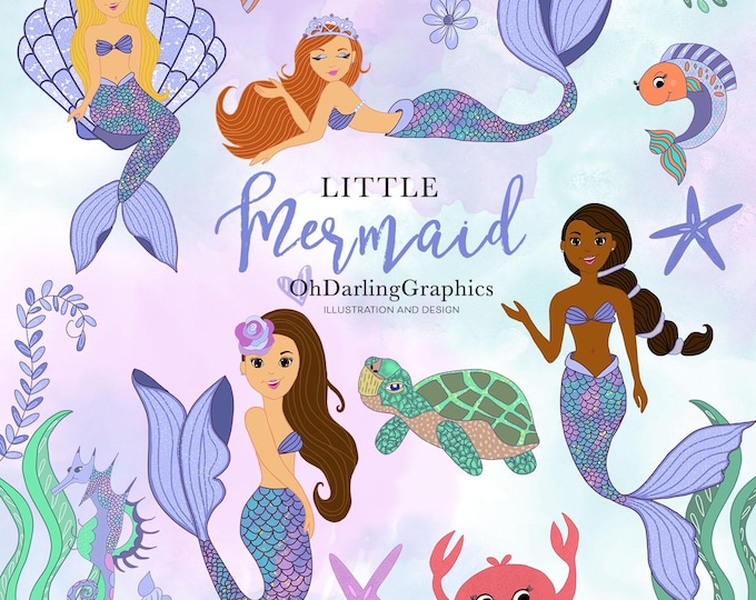 Cute Mermaid Clipart PNG, Mermaid Princess Instant Download ...