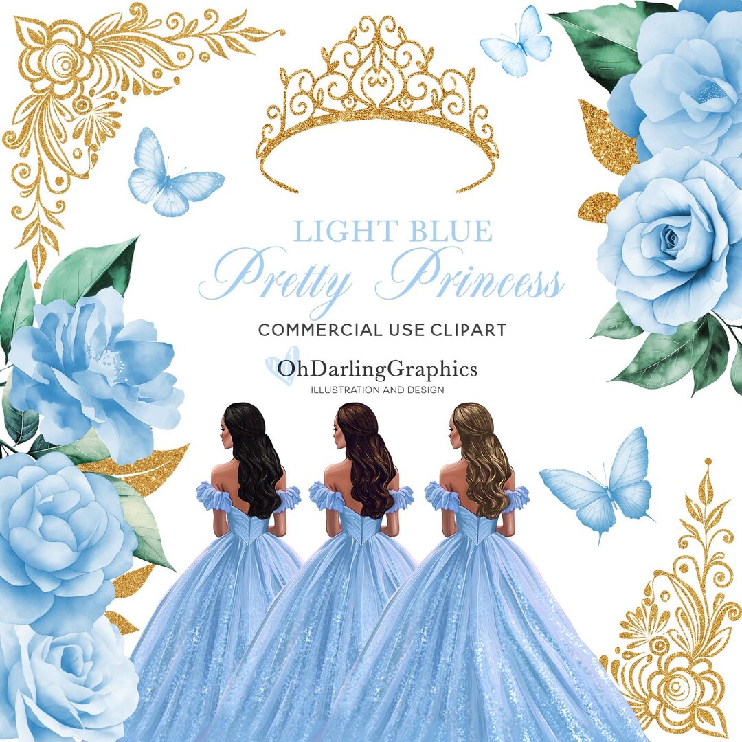 Light Blue Princess Dress Clipart, Quinceañera Dress, Blue Flowers ...