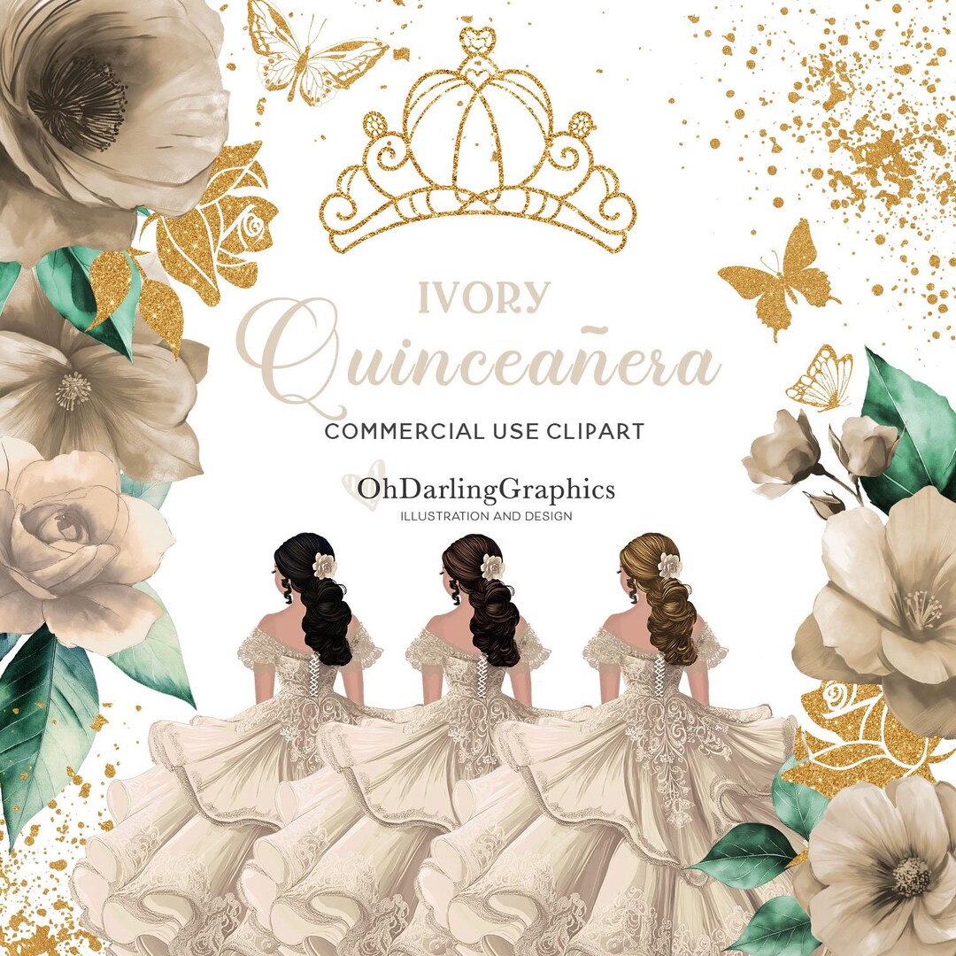 Ivory Princess Dress Clipart, Ivory Quinceañera Dress, Ivory Flowers ...