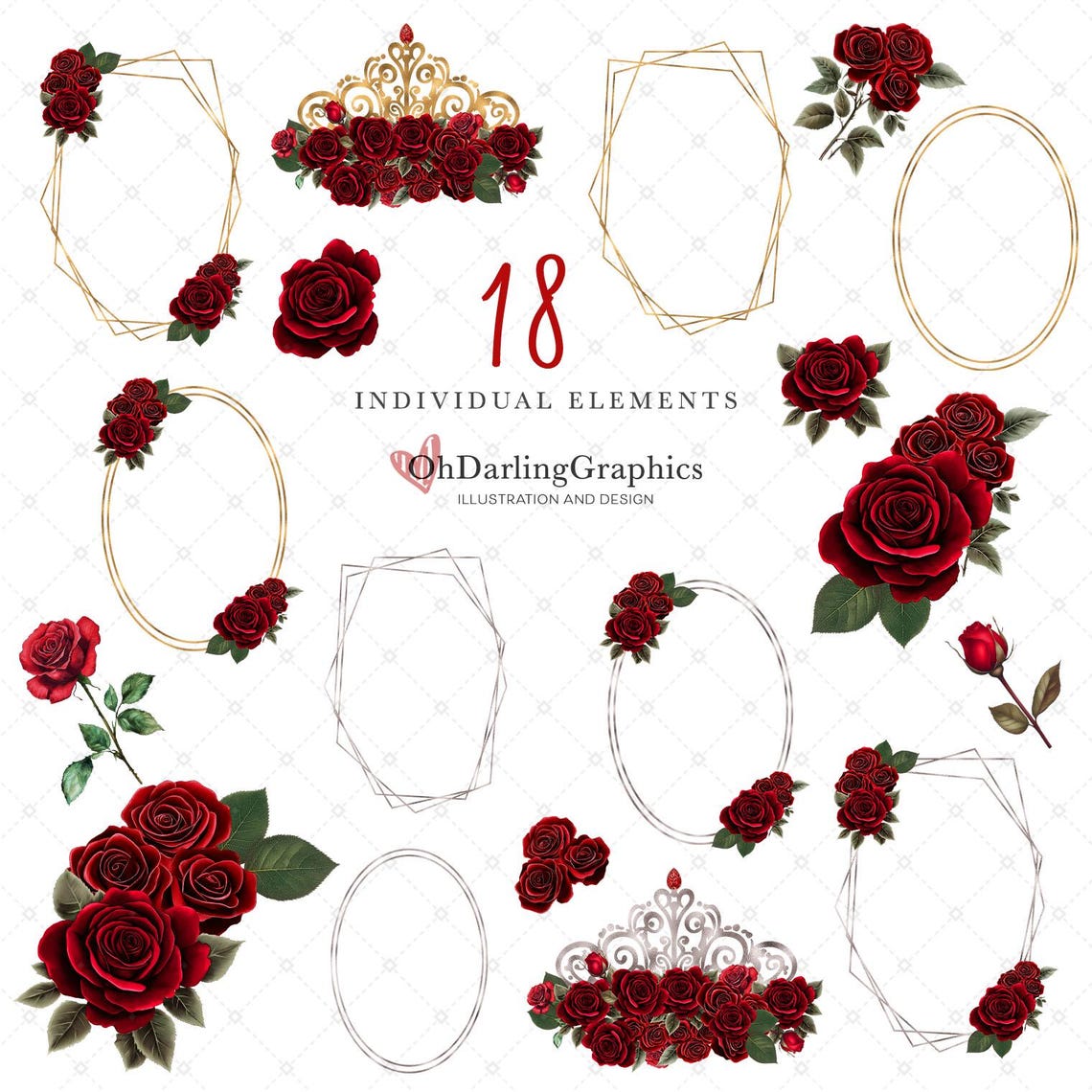 Red Princess Dress Clipart, Red Quinceañera, Red Flowers, Geometric ...