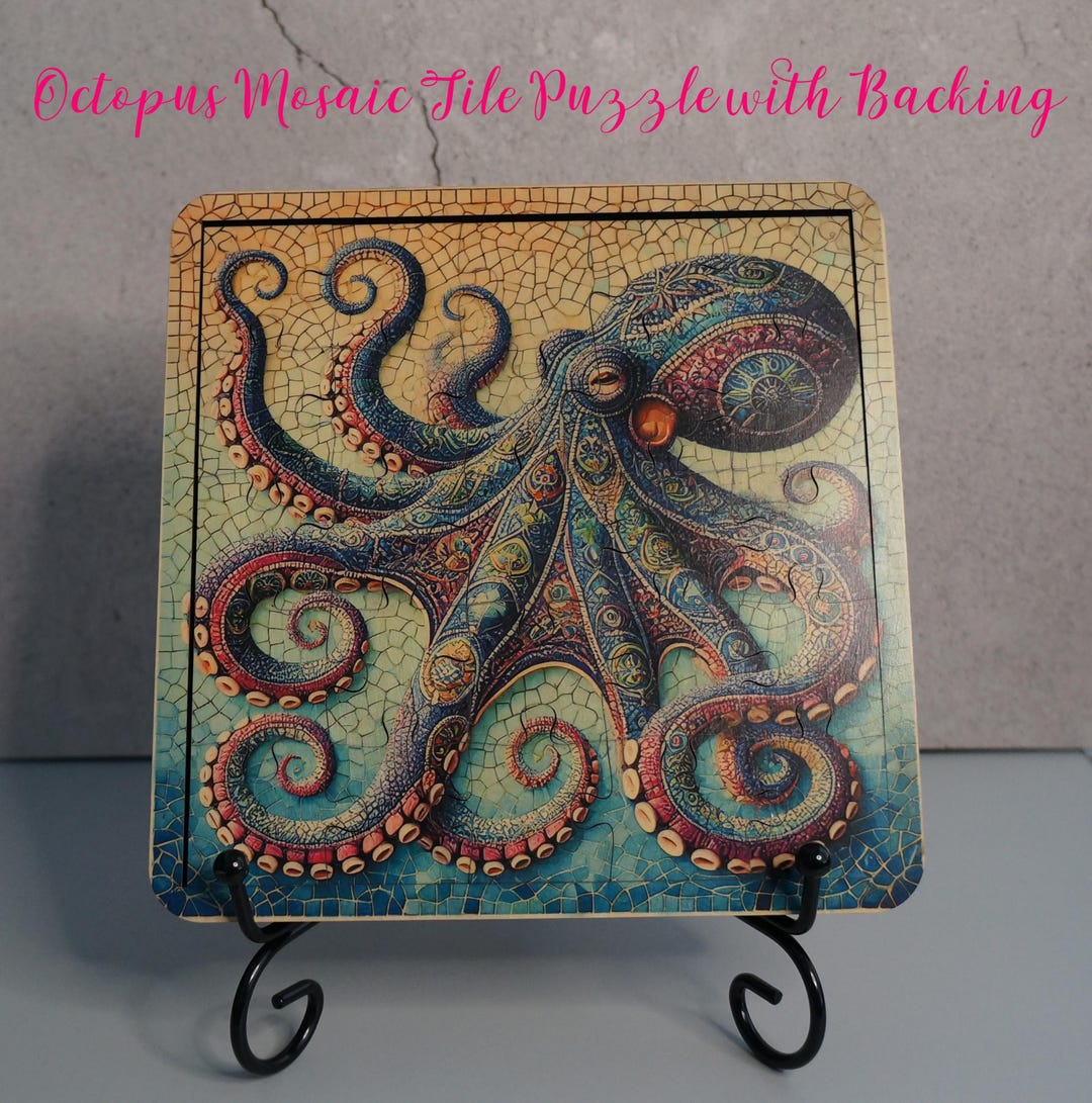 Octopus Mosaic Tile Puzzle With Backing - Unique Wooden Puzzle Art - Etsy
