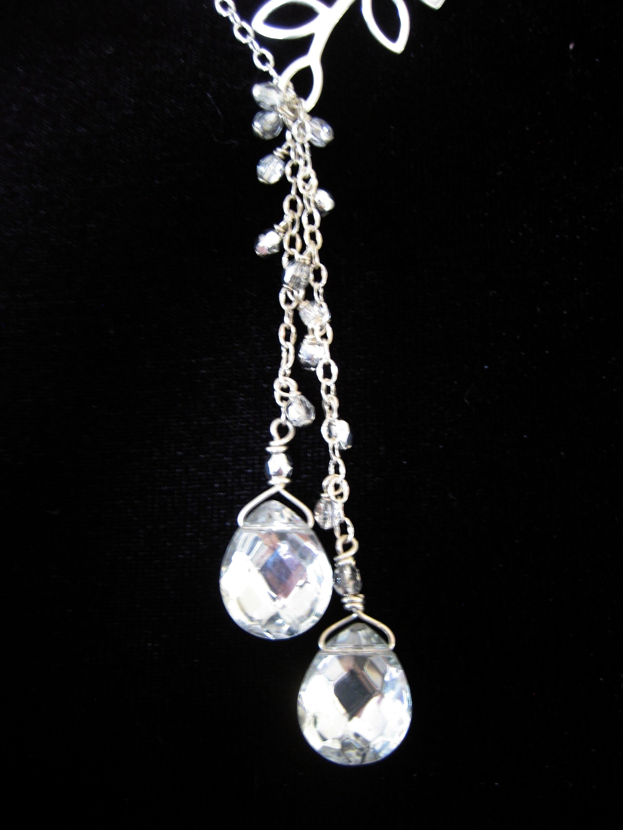 Romantic Sterling Silver Chain Lariat Necklace With Brilliant Crystal ...