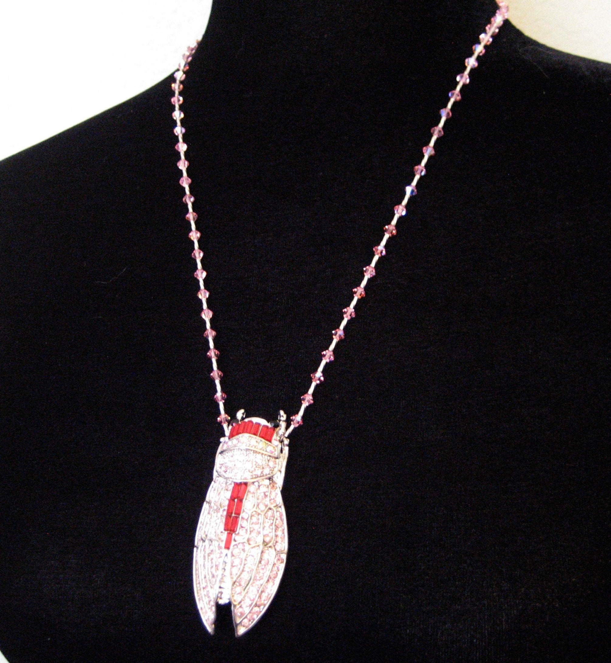 Unique Swarovski Crystal Pink Cicada Locust Cricket Pendant Necklace ...
