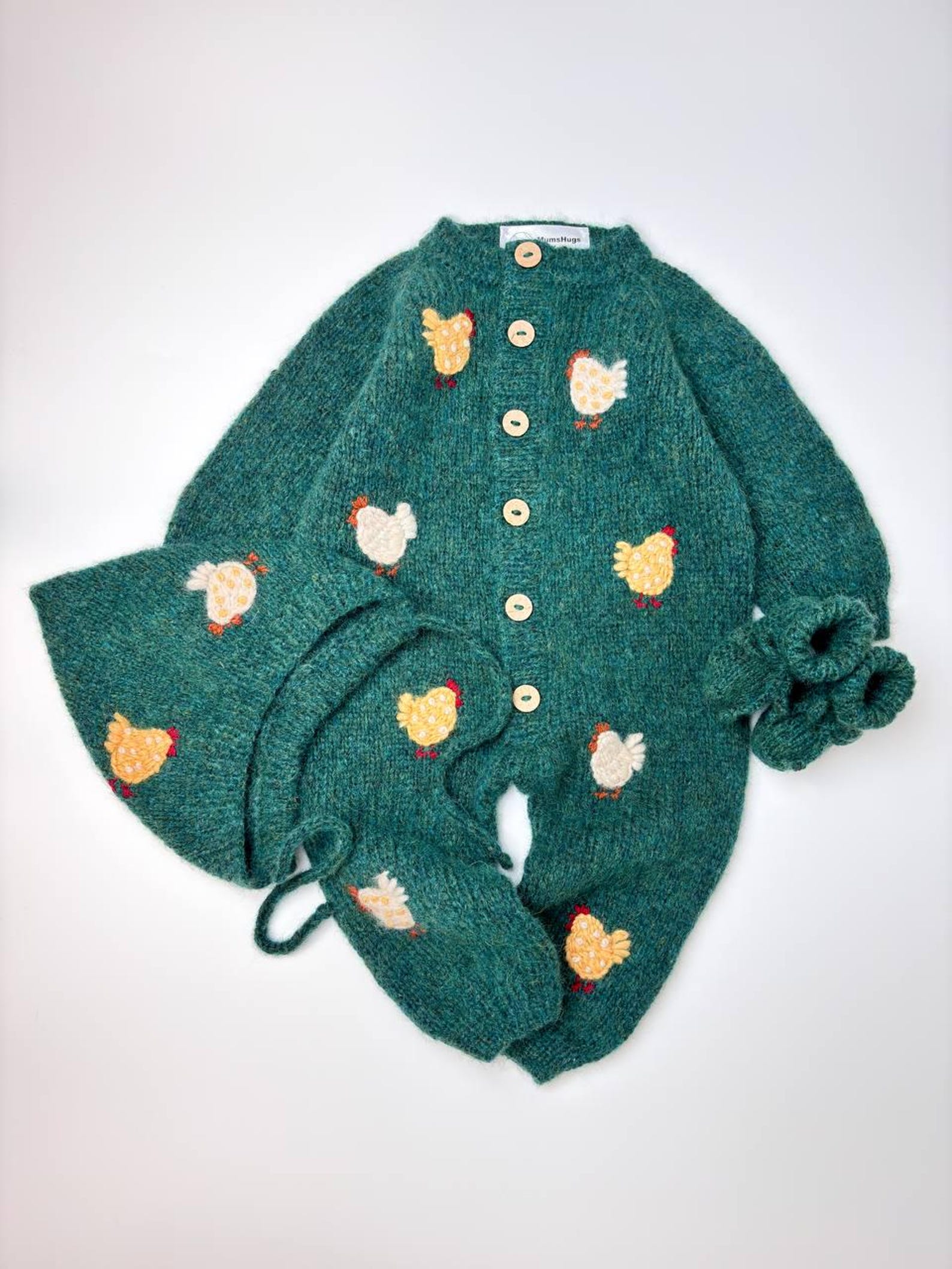 Hand Knit Alpaca Newborn Outfit: Embroidered Chicken Romper & Bonnet - Etsy