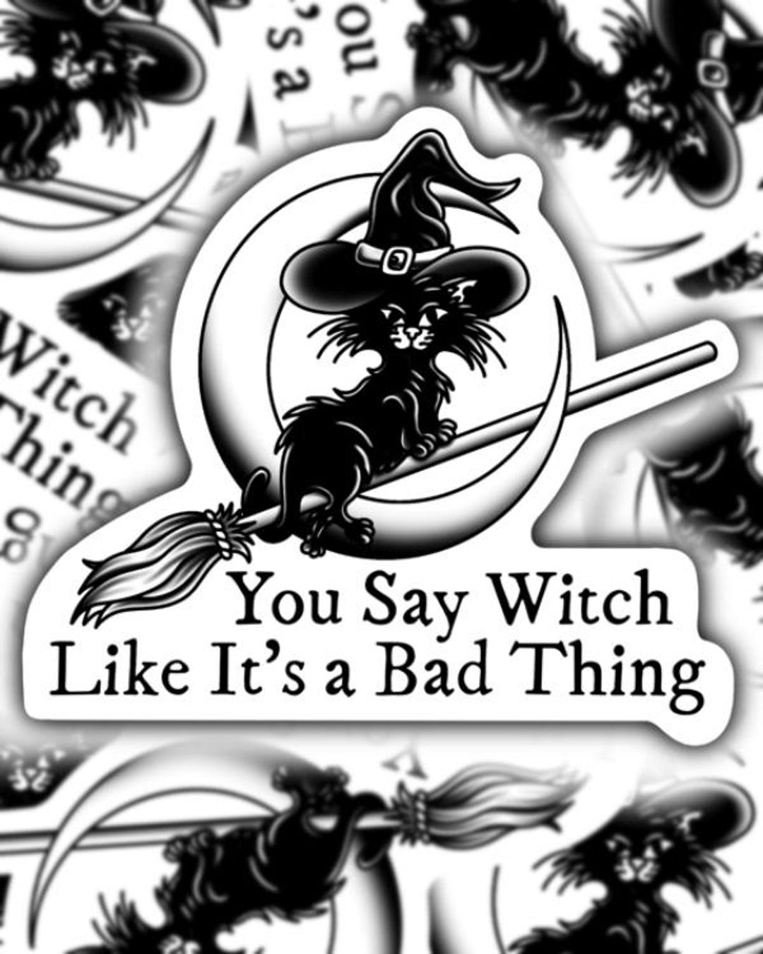Witch Cat Sticker: Halloween Broomstick Art by David Lee Lough - Etsy