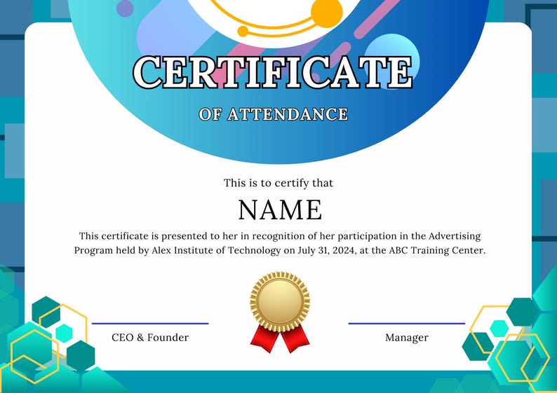 Editable Certificate of Attendance - Etsy