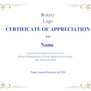 Rotary Club Certificate of Appreciation Template | Canva Editable - Etsy