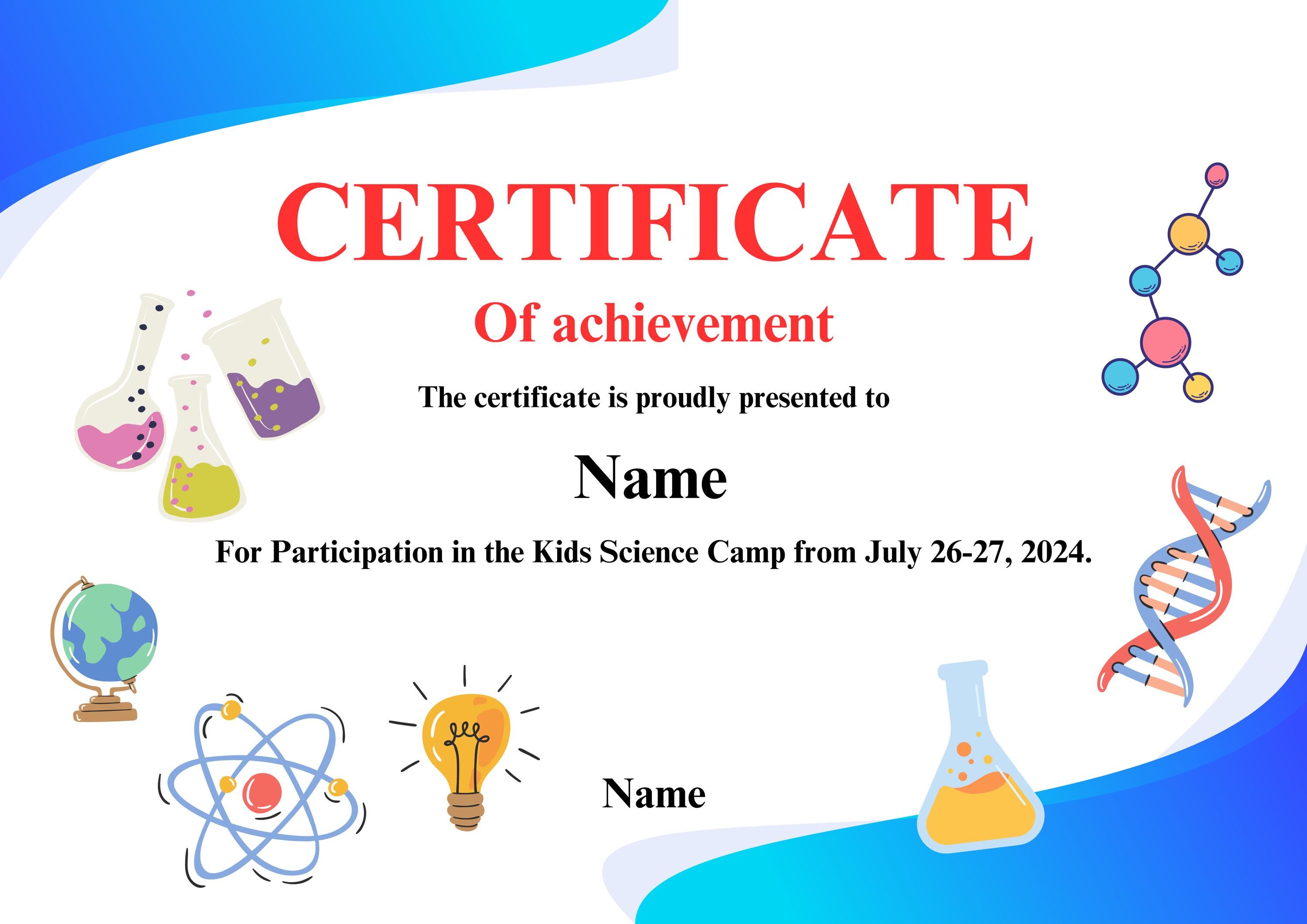 Certificate of Science Camp Template | Canva Editable - Etsy