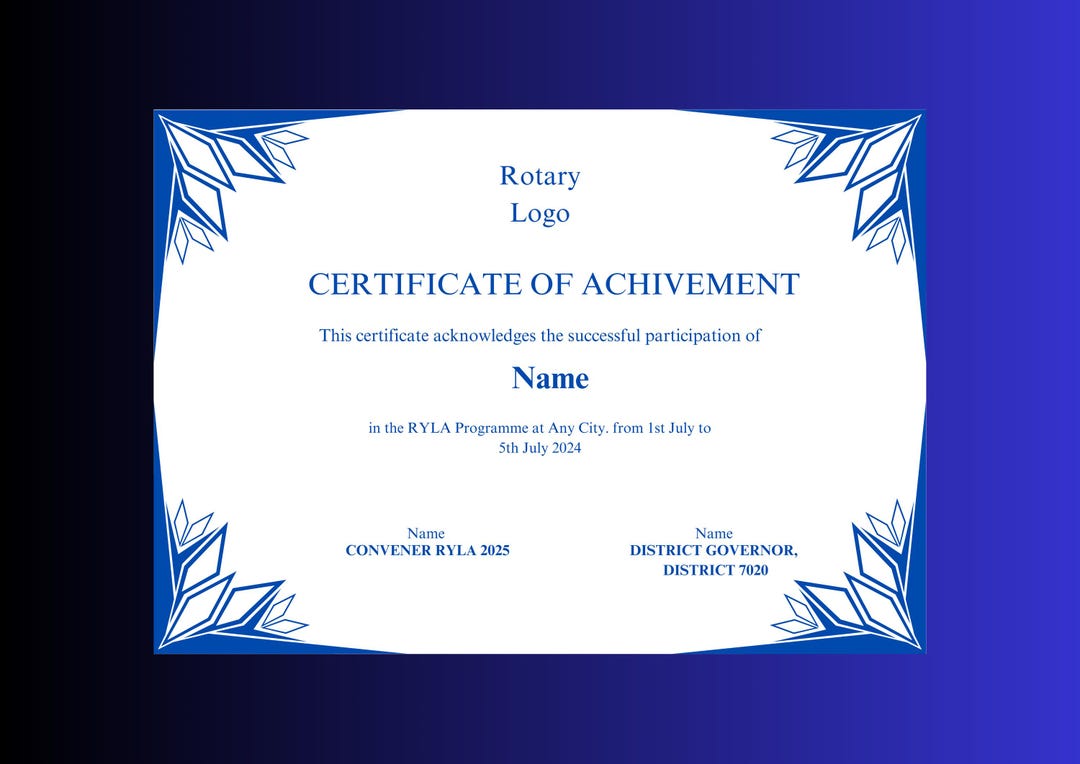Rotary Club RYLA Certificate of Achivement Template | Canva Editable - Etsy