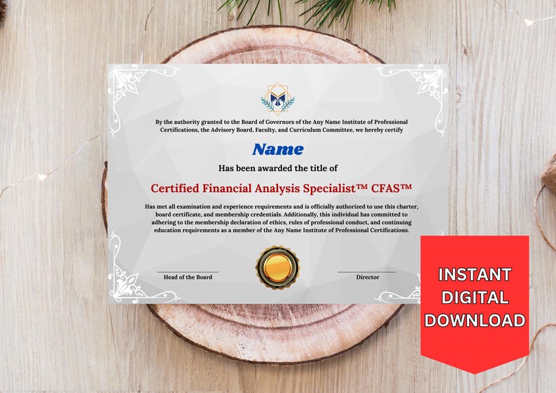 Editable Certified Financial Analyst Certificate Template Instant ...