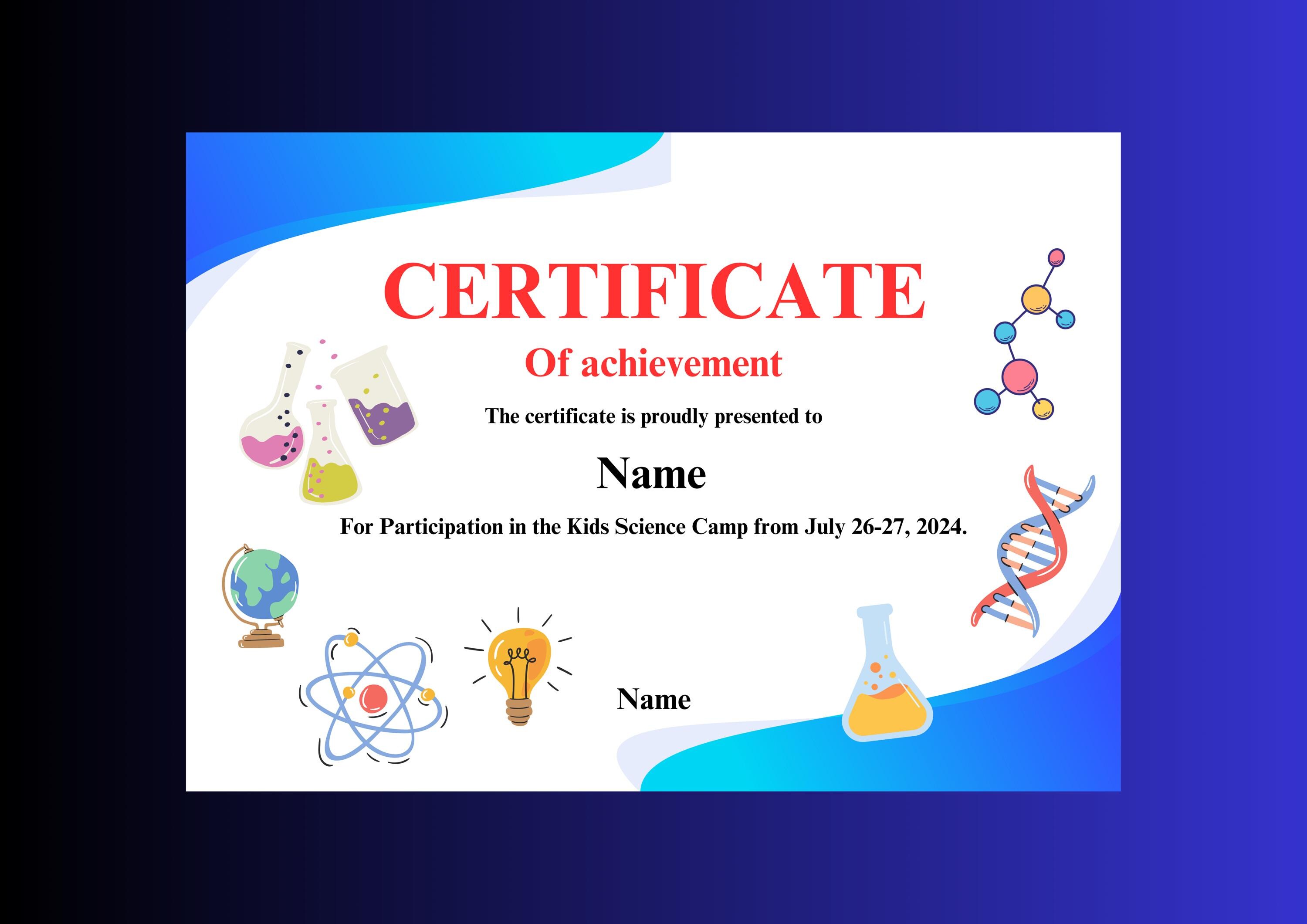 Certificate of Science Camp Template | Canva Editable - Etsy